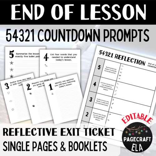 End of Lesson Reflection | 54321 Countdown | Exit Ticket Evaluation