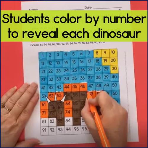 Dinosaurs 100s Chart Math Numbered and Blank 100 Chart Mystery Pictures