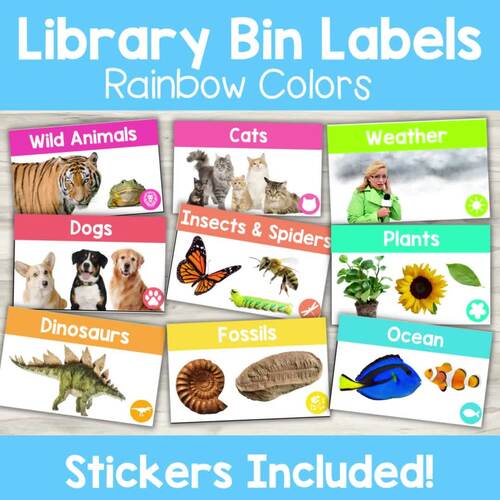 Library Bin Organization Bin Labels & Book Stickers | Rainbow Colors Theme