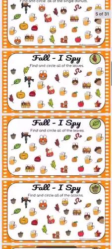 Fall Activities- I Spy Digital and Printable Worksheets by The Seasonal ...