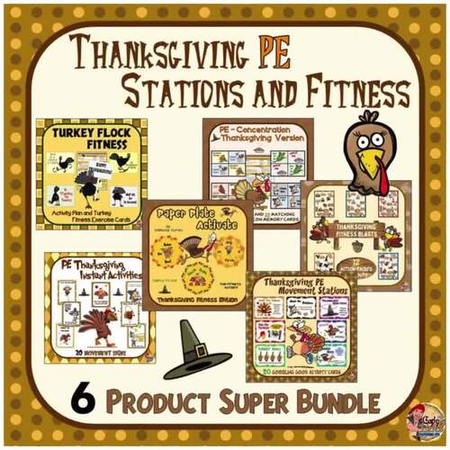 PE Thanksgiving Activities & Games- Seasonal 6 Set Super Bundle for the Gym