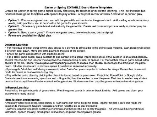 Spring or Easter Editable Game Board Template for PowerPoint | TPT