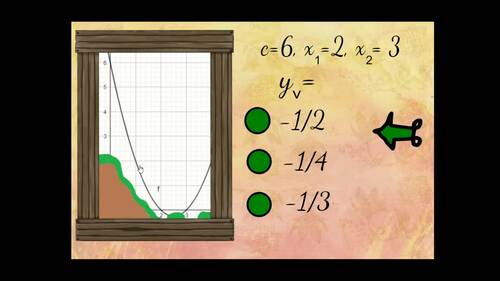 Quadratic Function Quiz. Computer Game by Mini Software for Learning