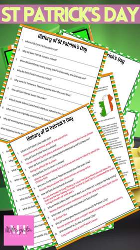 History of St Patrick's Day Reading Comprehension Worksheets | TPT