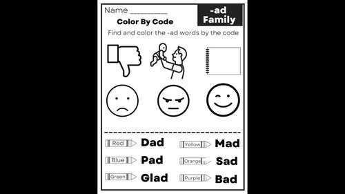 CVC Word Family AD Phonics Tasks and Worksheets by Little Hands on Learning