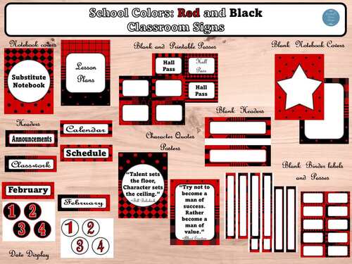 School Colors: Red and Black Classroom Signs & Labels for Middle or ...