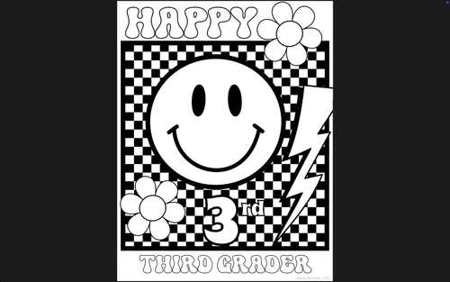 First Day of School Coloring Sheets- 90s Throwback Smiley Checkerboard ...
