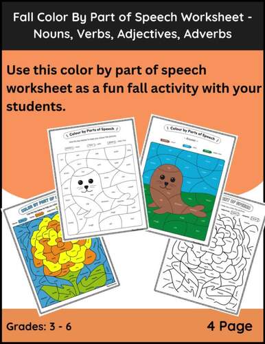 Colour by Parts of Speech - Nouns, Verbs & Adjectives - Seal | TPT
