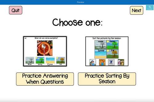 Seasons Sorting Activity When Questions Print + Boom Cards™ Speech Therapy