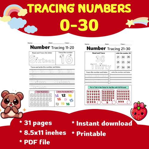 Tracing Numbers 0-30 | Writing Numbers 0-30 | Trace numbers by EK for kids