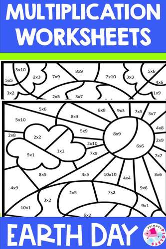 Earth Day Color by Number Multiplication by Primary Piglets | TpT