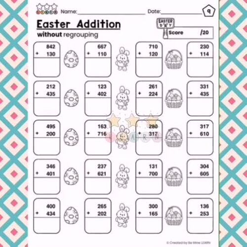 2nd Grade Math Bundle | Easter 3‑Digit Addition & Subtraction Worksheets