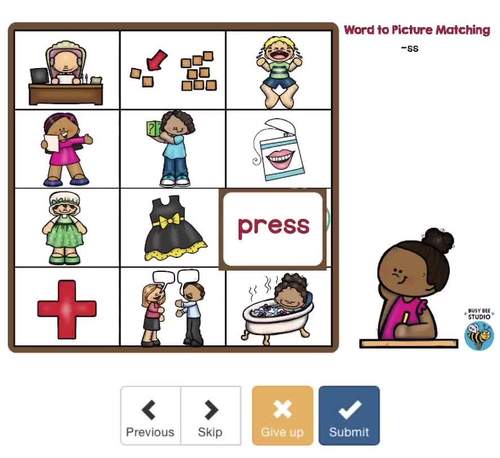 Double Consonant Endings SS Word to Picture Match Boom Cards Game