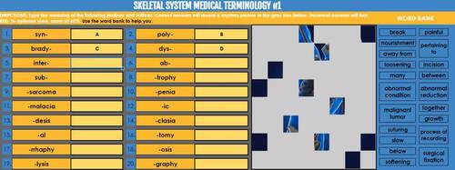 Skeletal System Medical Terminology Mystery Picture Reveal and Print ...