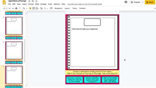 Digital April Writing Prompts for Google Slides | Distance Learning