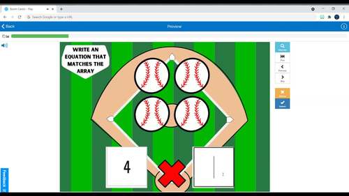 Baseball Multiplication and Arrays Boom Cards by Hands on Learning LLC