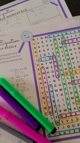 One Step Equations Word Search & Crossword Puzzle Math Activity Bundle