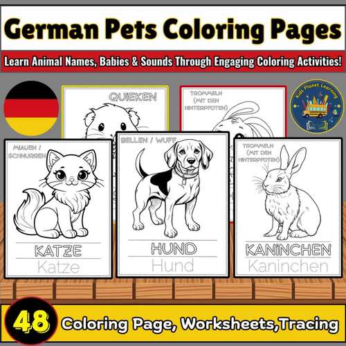 Pets Vocabulary Coloring Pages in German – Animal Names, Baby Animals ...