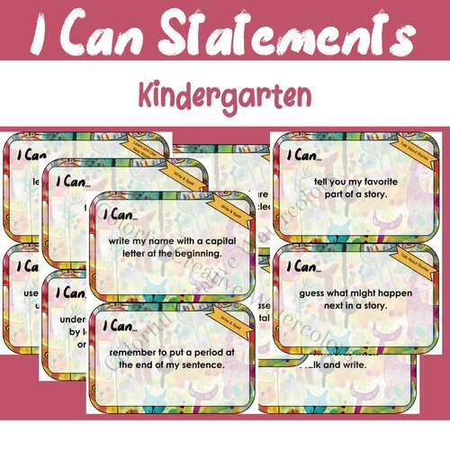 I Can Statements - Kindergarten by Colorful Creative Printables | TPT