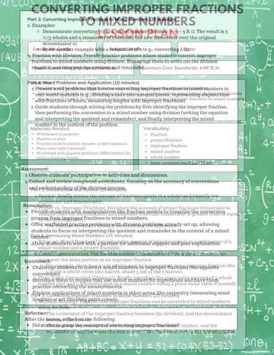 CONVERTING IMPROPER FRACTIONS TO MIXED NUMBER-Lesson Plan for Middle ...