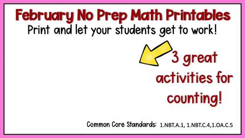 February First Grade No Prep Math Worksheet Packet + TpT EASEL Activity