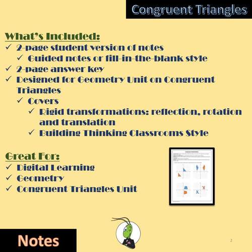 Rigid Transformations Geometry Guided Notes Congruent Triangles Unit