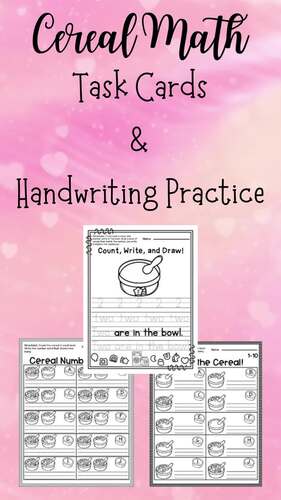 Cereal Math Activities-Numbers 0 to 20-Task Cards & Handwriting | TPT