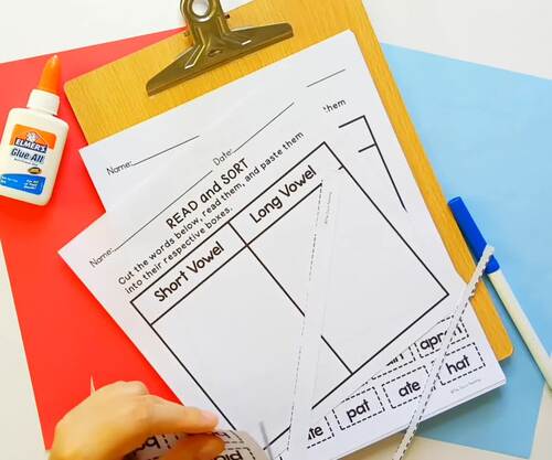 Long and Short Vowel Sort Worksheets | Cut and Paste Worksheets | TPT
