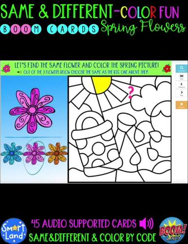Same and Different_Digital Coloring Fun_Boom Cards™| Spring Flower
