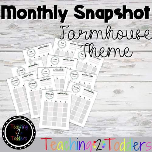 Monthly Snapshot Farmhouse Theme by Teaching Two Toddlers | TPT