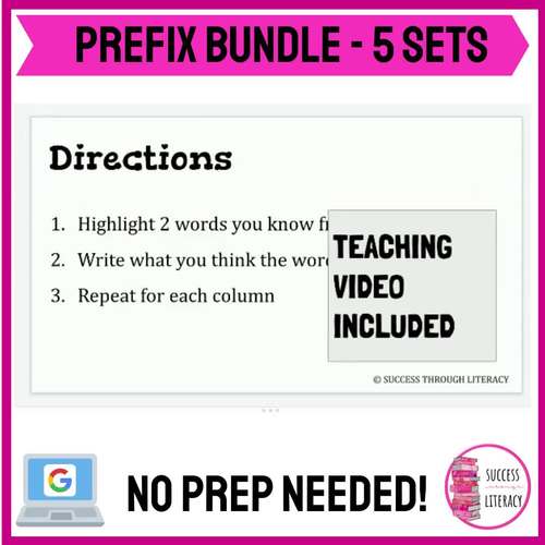 Digital Prefix Word Work for High School & Middle School 5 SET BUNDLE