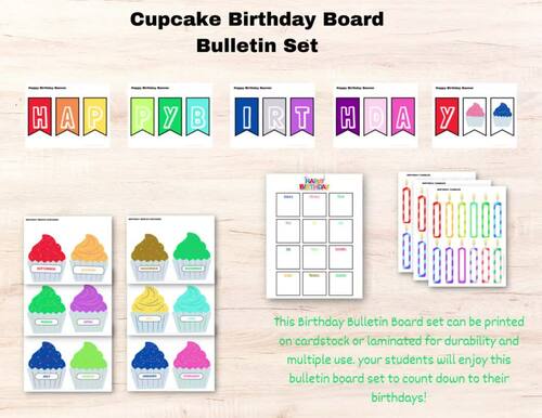 Birthday Board, Cupcake birthday bulletin board set, Birthday Chart ...