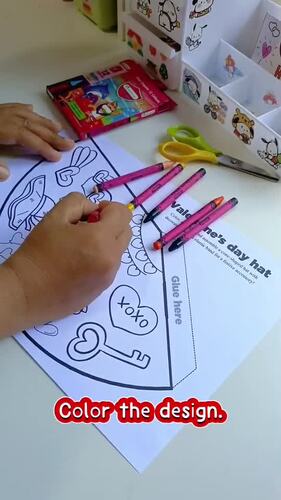 Valentine's day Hat Craft for Kids, Printable Coloring Craft, Hat Template