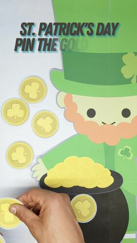 St. Patrick's Day Pin the Gold Coin Game Activity | Color | Black & White