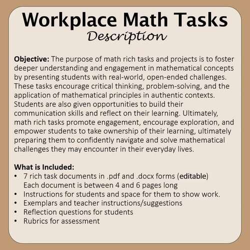 Math Rich Task Bundle for Workplace Math 10 Course | Authentic Engaging ...