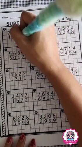 Graph Paper Worksheet : Subtraction 4 Digit by 4 Digit With Answer ...