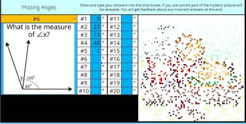 Missing Angles 4th Grade Math Pixel Art 4.MD.7 | Additive Angles