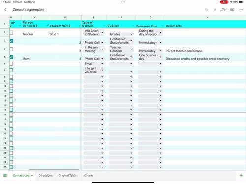 Google Sheet contact/communication log by Regina Shea | TPT