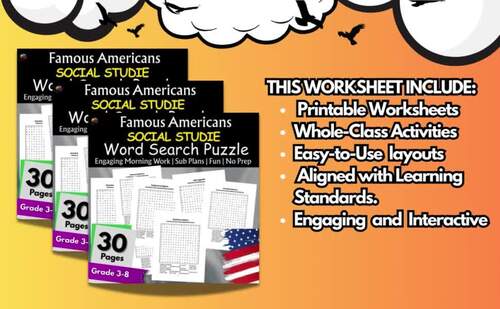 Famous Americans Word Search Puzzle Activities 4th,5th,6th,7th,8th,9th ...