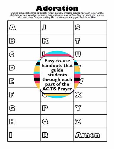 ACTS Prayer Brainstorm Handouts: Prayer Service, Adoration Reflection, Confess