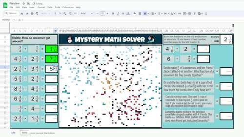 Winter - Fractions Digital Math Activity - Pixel Art by Teach With Rachel