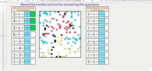Digital Math Pixel Art Mystery Picture 5th Grade Multiplying Fractions ...