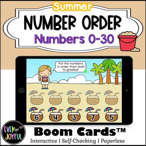 Kindergarten Summer Math Boom Cards™ Number Order 0-30 by Ever Joyful