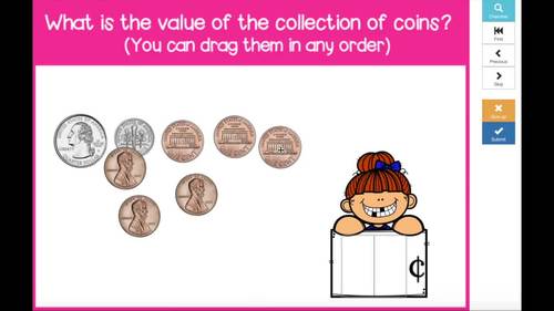 Counting Coin Collections Boom Cards Money Center (includes quarter)