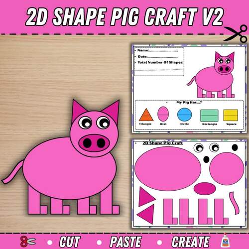 2D Shape Pig Craft | Spring & Farm Animals Math Activity | Geometry Cut ...