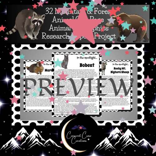 32 Mountain/Forest Animal 1 Pg Animal Bio Cover/Color Pg and 2 Pg Bio ...