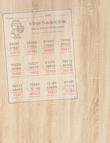 Back to School 5 Digit Addition & Subtraction With & Without Regrouping ...