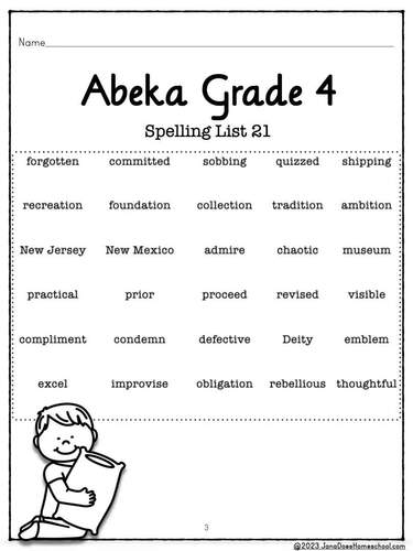 Abeka Spelling, Vocabulary & Poetry 4 - 6th Ed. - List 21 - Final ...