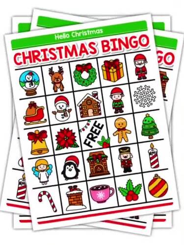 CHRISTMAS BINGO GAME | CALLING CARDS | 5x5 LAYOUT WITH A FREE SPACE