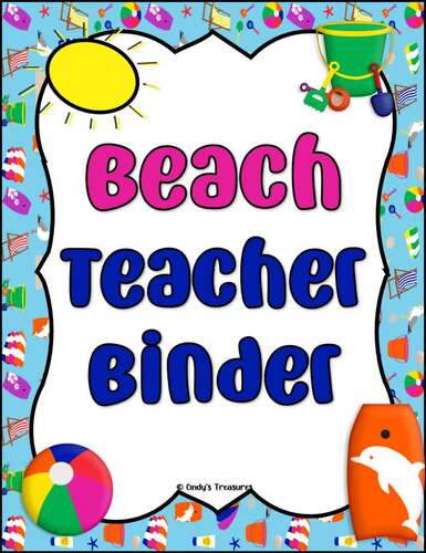 Beach Teacher Binder Section Labels (Bright Colors) *Editable* | TPT